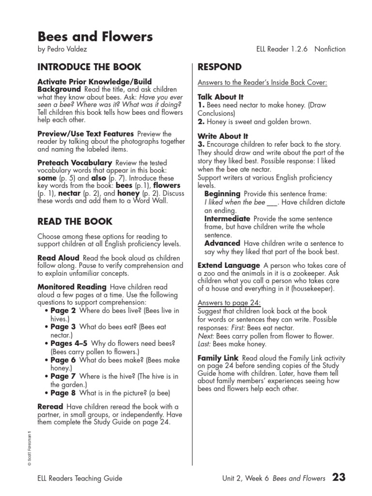 Bees and Flowers (Nonfiction) - Teacher's Guide | PDF | Bees | Reading ...