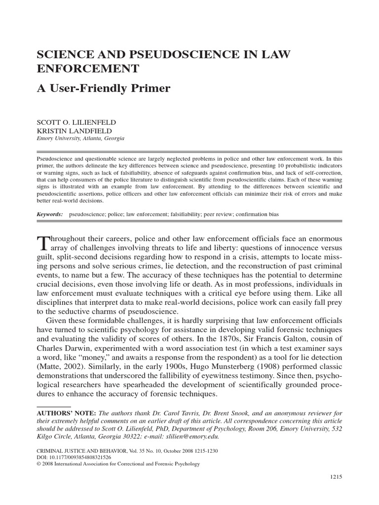 Science vs. Pseudoscience in Law Enforcement | PDF | Pseudoscience ...