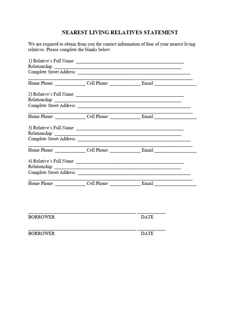 Nearest Living Relatives Statement | PDF