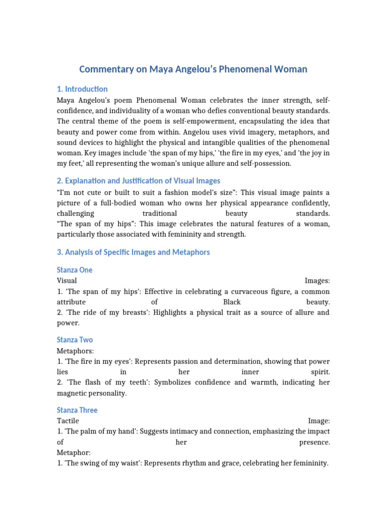 Analysis of Angelou's Phenomenal Woman | PDF | Poetry