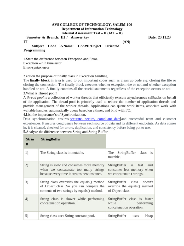 Iat2 Answer Key | PDF | Class (Computer Programming) | String (Computer Science)