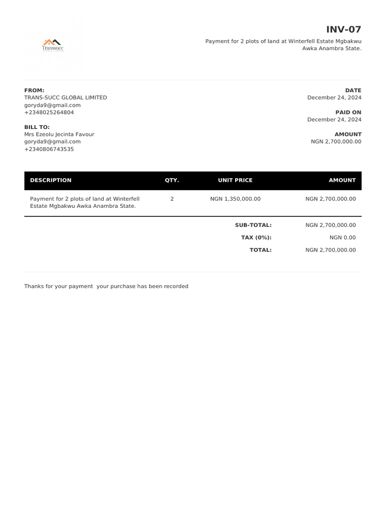 Land Purchase Receipt | PDF