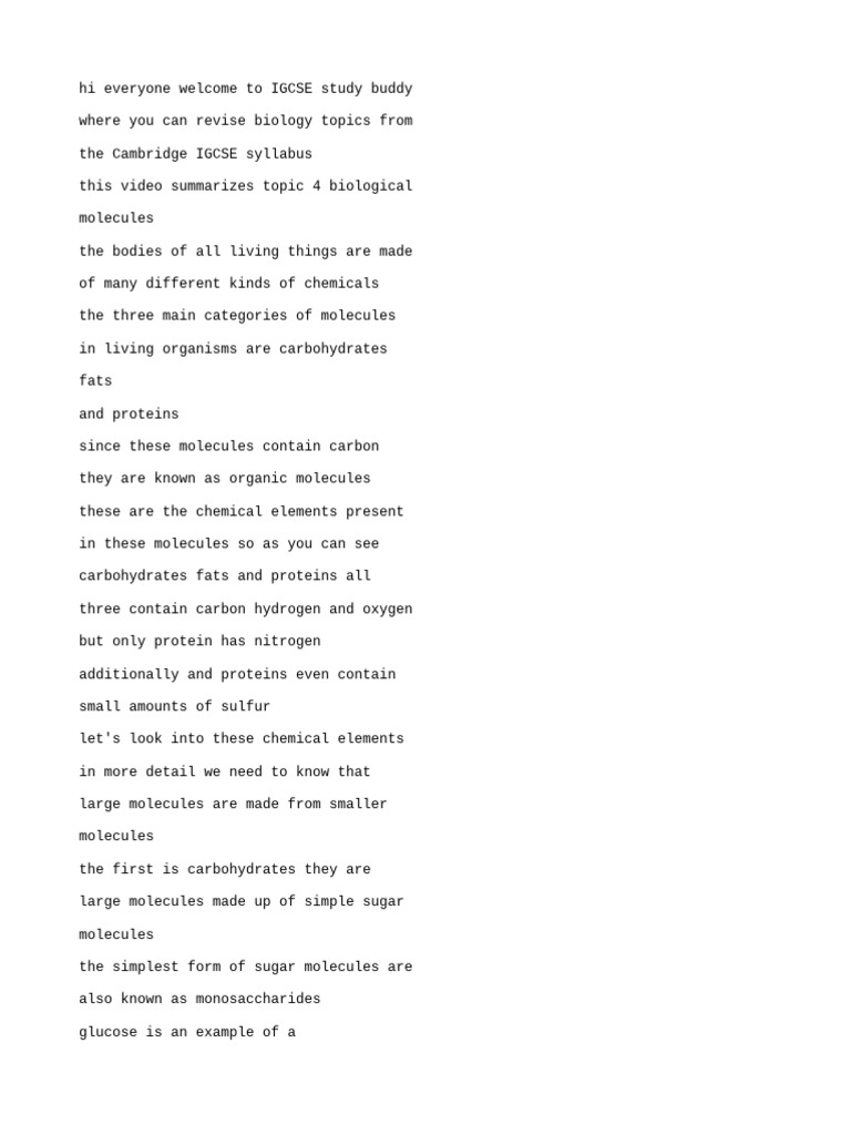 [English (auto-generated)] 4. Biological Molecules (Cambridge IGCSE ...