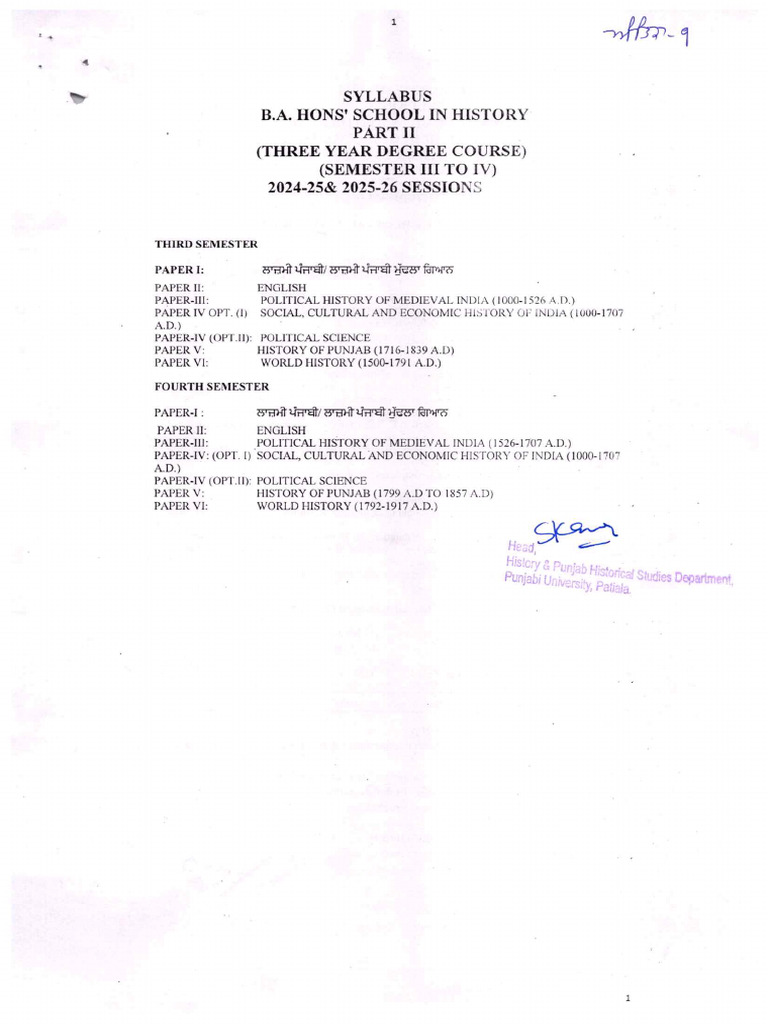 BA- Part-II (Sem III & IV) Honours School in History 2024-26 | PDF