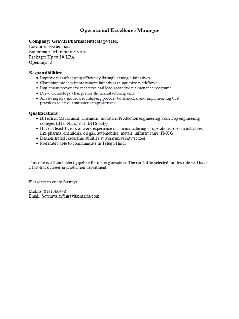 JD - Ops Excellence | PDF
