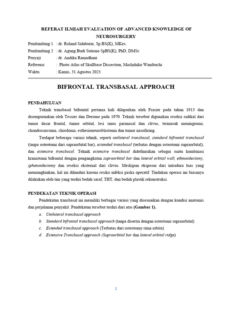 Ilmiah Bifrontal Transbasal Approach - Andika | PDF