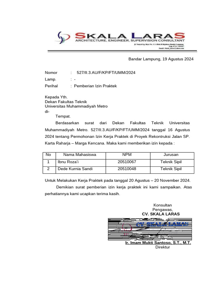 Surat KP Skala Laras | PDF