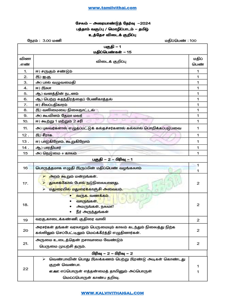 SLM - 10TH - Half Yearly-Dec 2024 - Tamil - Answer Key | PDF