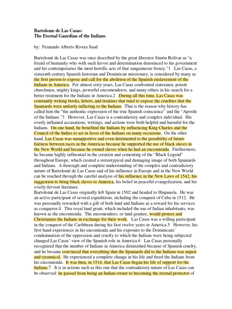 Bartolomé de Las Casas: Defender and Contradictor | PDF | Slavery ...