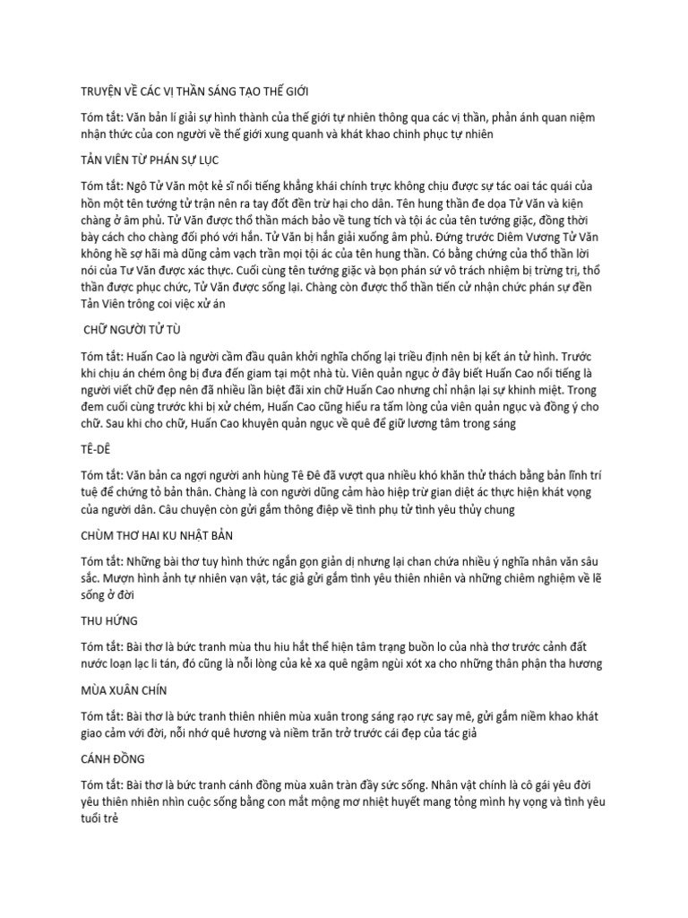 Tóm Tắt Văn Bản NV10 HK1 | PDF