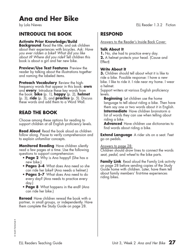 ELL Teaching Guide: Ana and Her Bike | PDF | Reading Comprehension ...