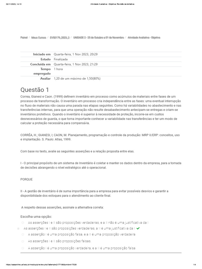 Atividade Avaliativa - Objetiva - 2 Corrigida | PDF | Despesa | Logística