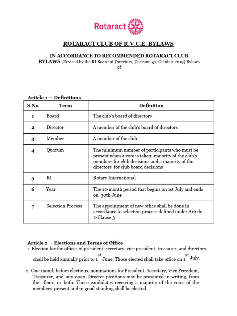 Rotaract Club of RVCE - Updated by Laws | PDF | Quorum | Board Of Directors
