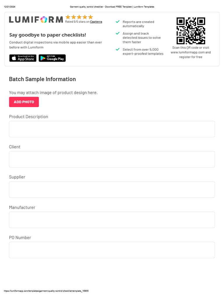 Garment Quality Control Checklist Template - 16935 | PDF