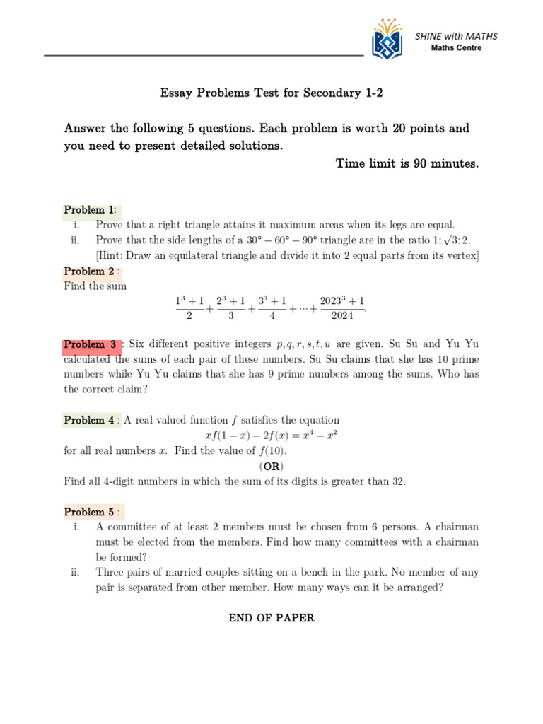 S-12 Essay Test | PDF
