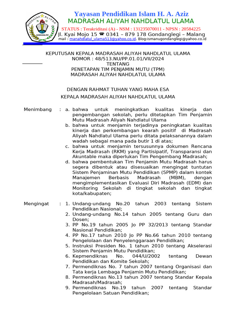 SK PENJAMIN MUTU MANU - Copy | PDF