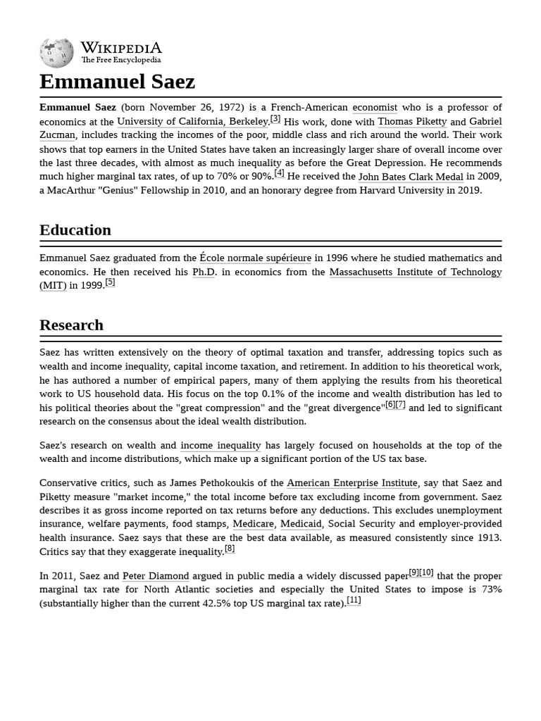 Emmanuel_Saez | PDF | Wealth | Economics