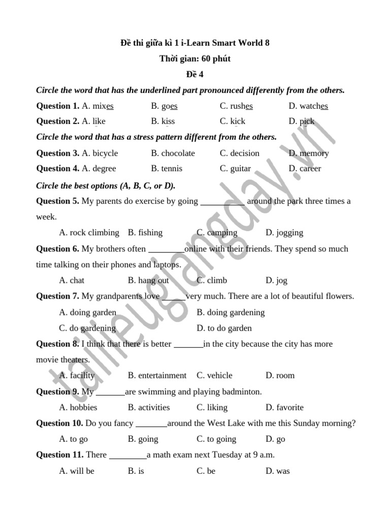 Đề 4 Giữa kì 1 - ilearn 8-1719545543 | PDF