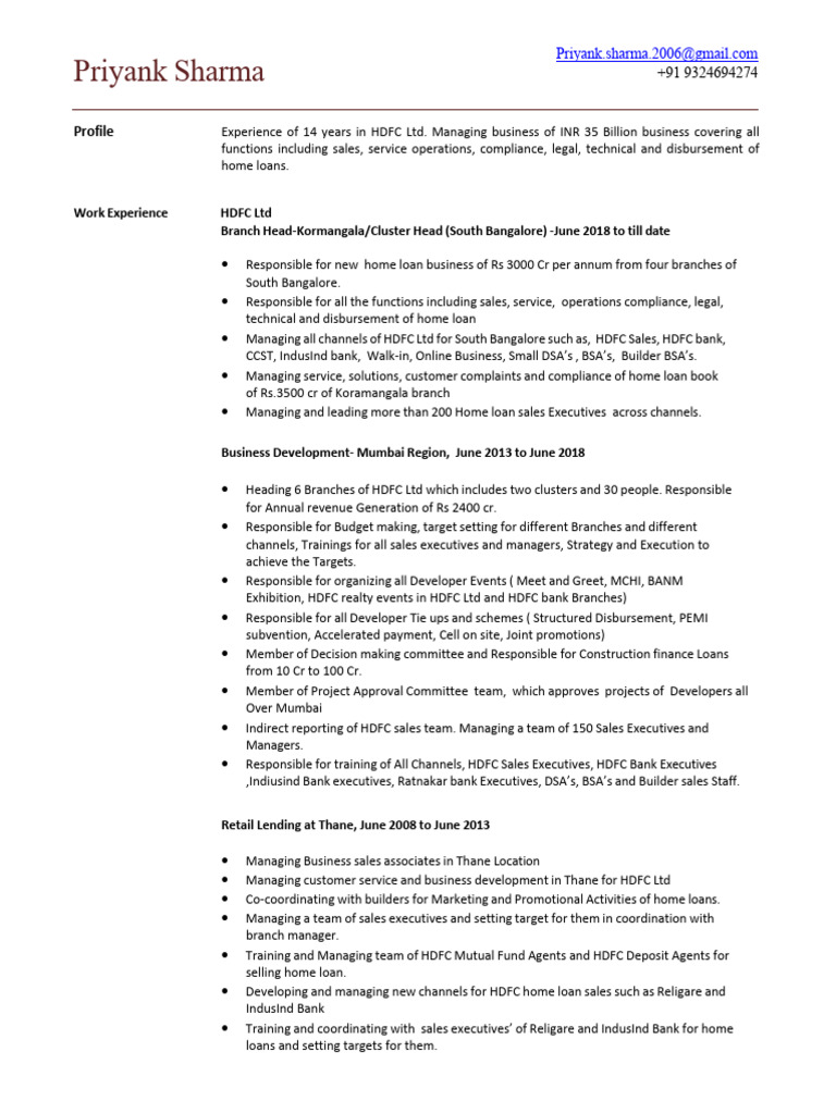 Resume Priyank Sharma (2) - 1 | PDF | Mortgages | Money