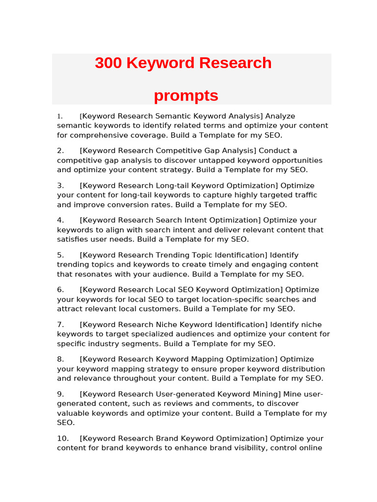 Keyword Research prompts | PDF | Search Engine Optimization