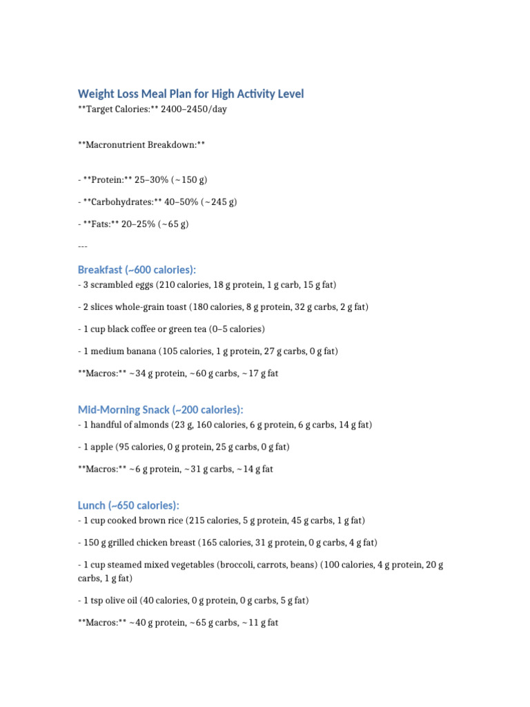 Weight Loss Meal Plan | PDF