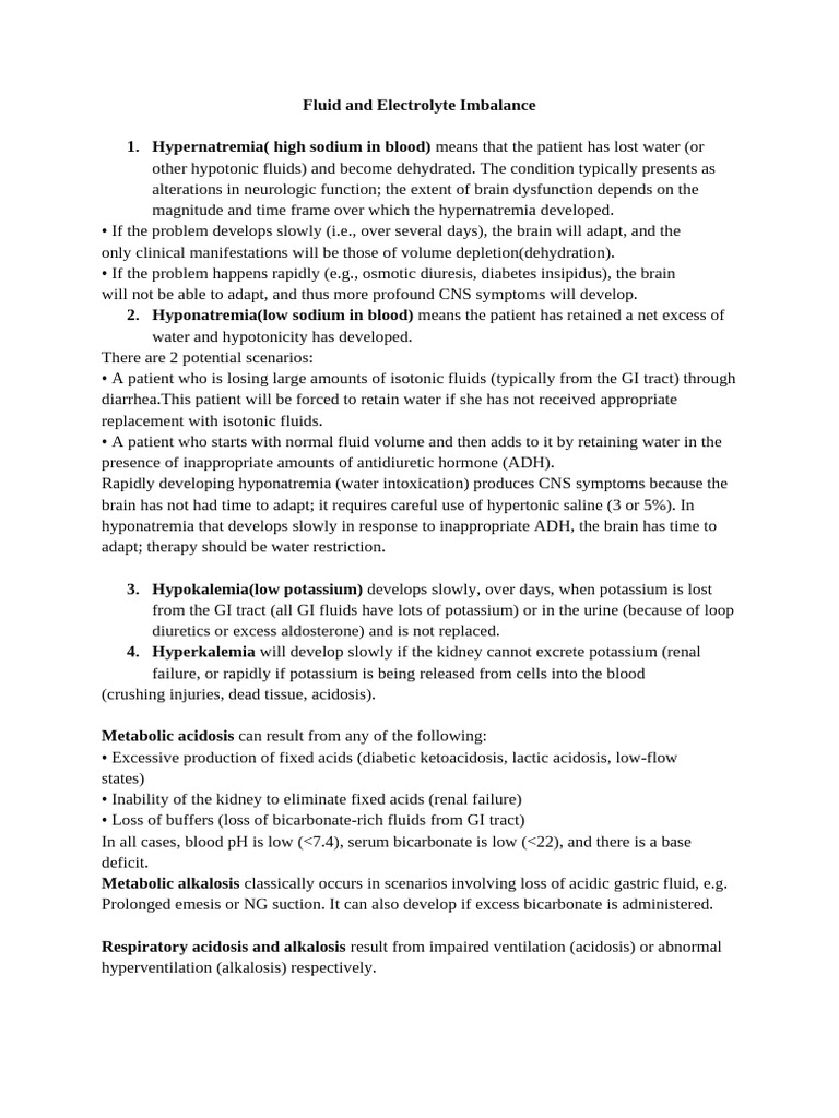 Fluid and Electrolyte Imbalance | PDF | Medical Specialties | Clinical ...