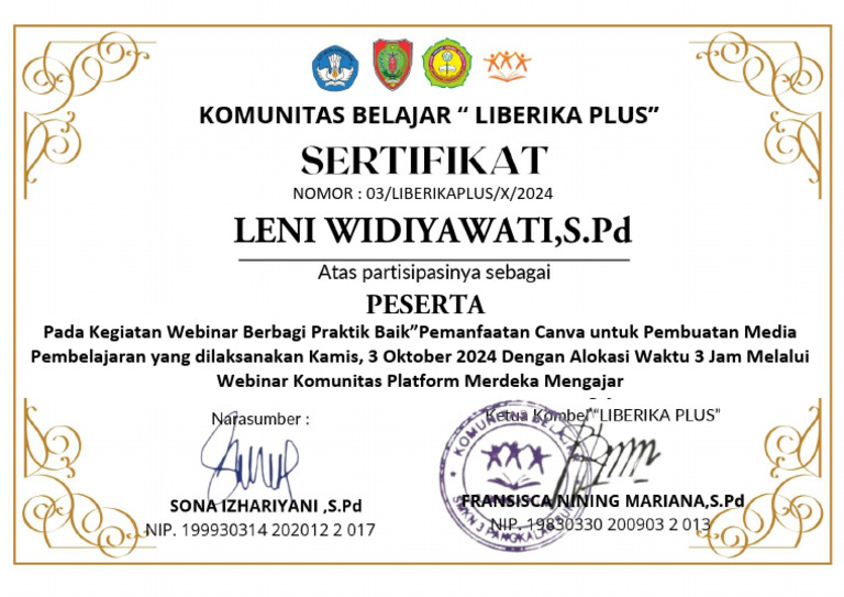 sertifikat kombel BU leni 3 | PDF