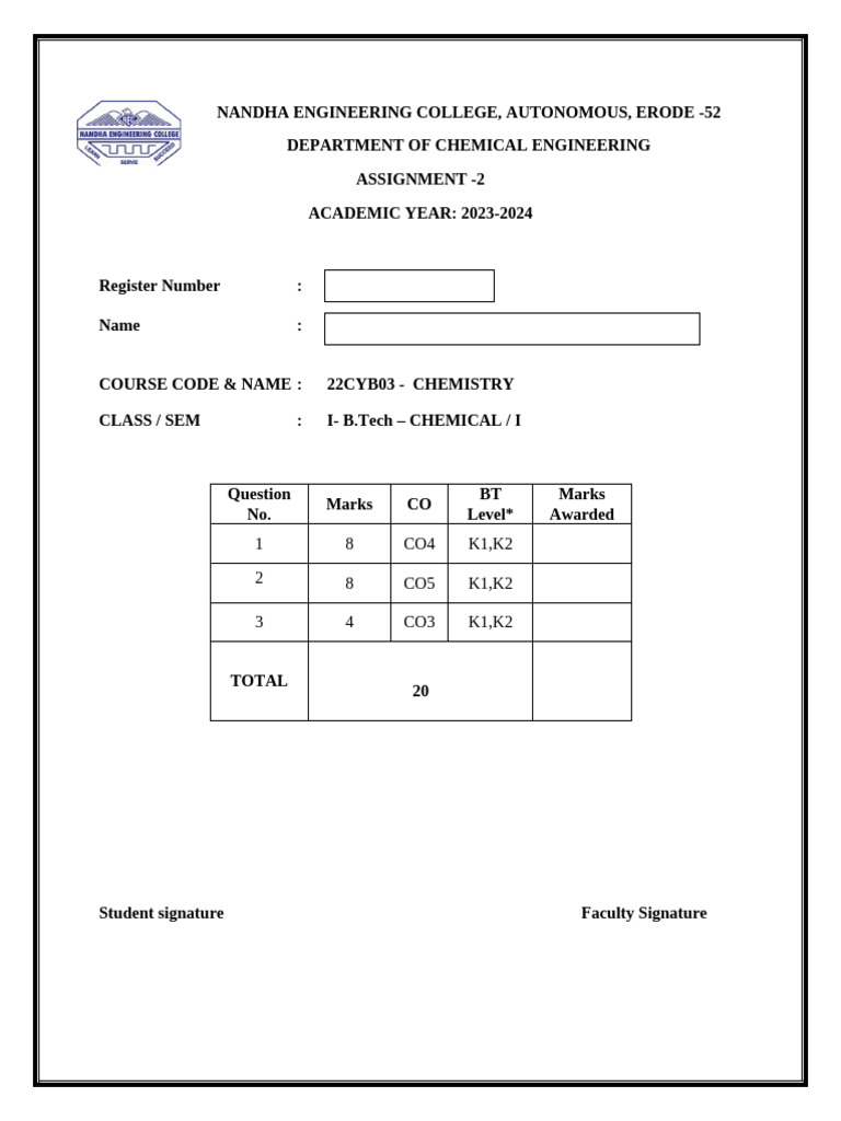Assignement - II Front Page | PDF