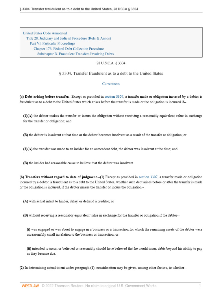 Fraudulent Transfers Under 28 USC 3304 | PDF | Business Law | Justice