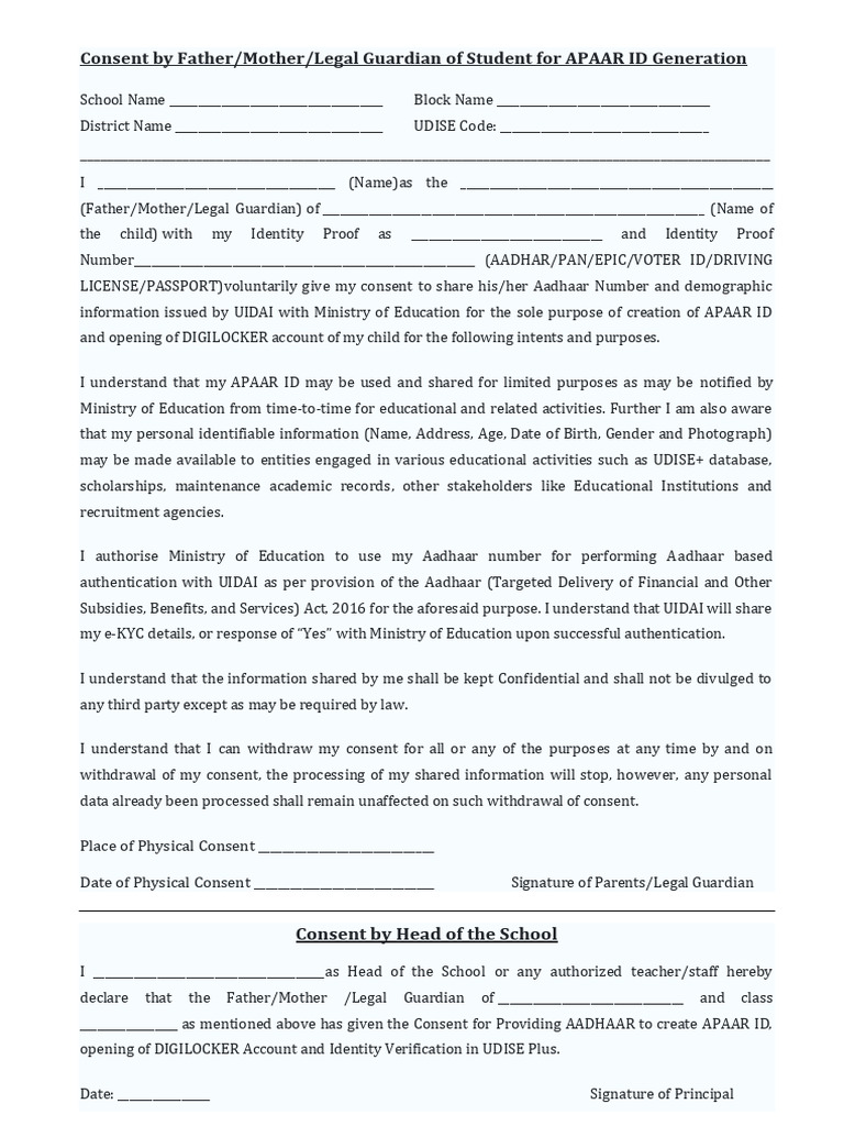 APAAR ID English Form F | PDF | Government And Personhood | Authentication