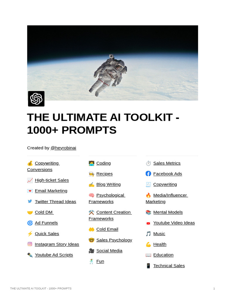 The Ultimate Ai Toolkit - 1000+ Prompts | PDF