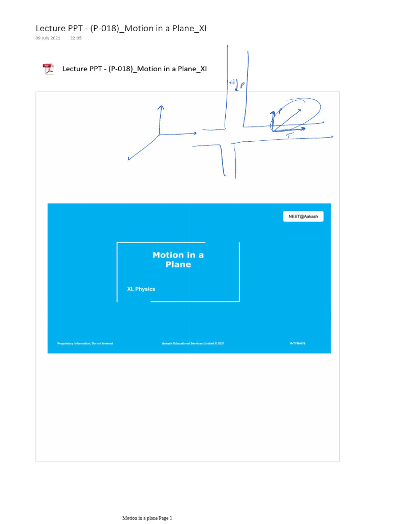 Motion in a Plane Lecture PPT | PDF