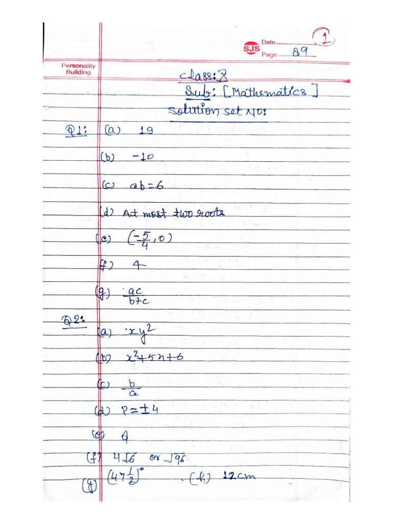 Class 10th Maths Solution Set 02 | PDF