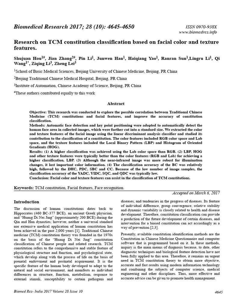 Research On TCM Constitution Classification Based On Facial Color and ...