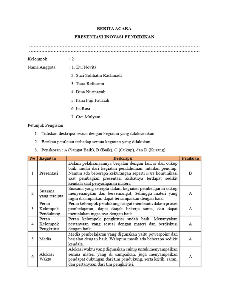 Berita Acara Kel 2 - Inovasi Pendidikan | PDF