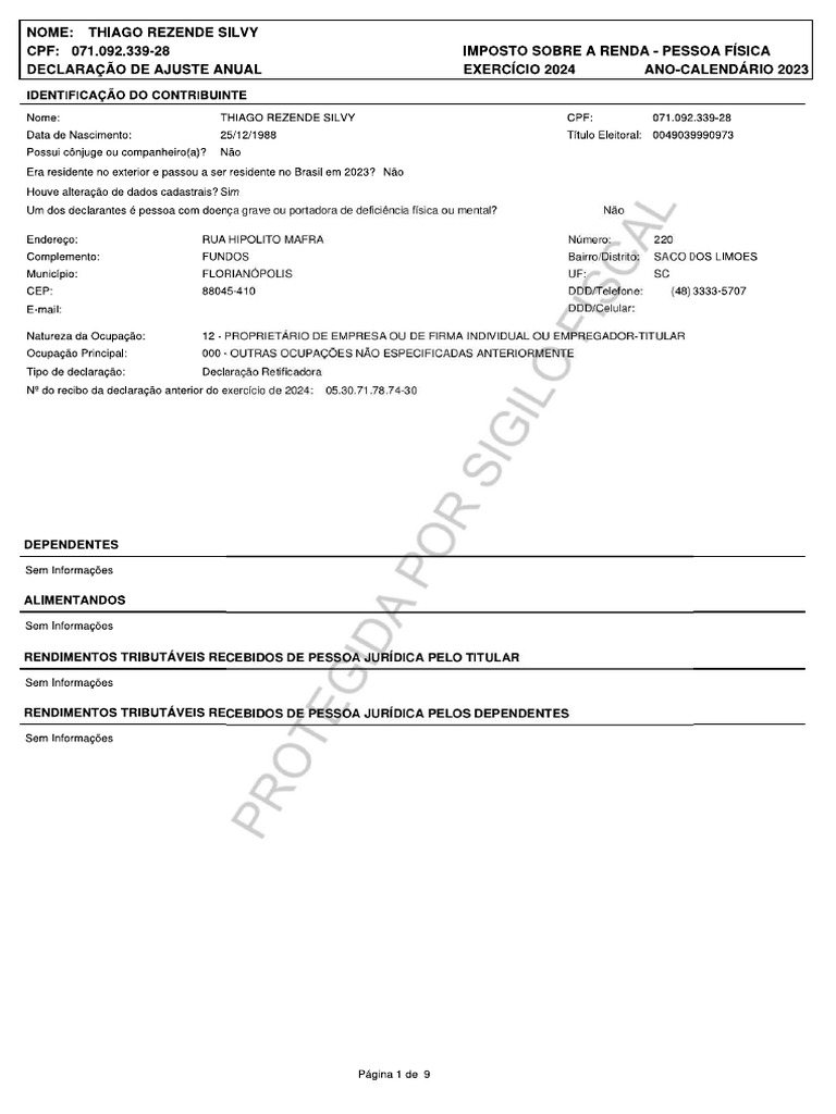 Thiago Rezende Silvy - Declaração Retificadora 2024 | PDF