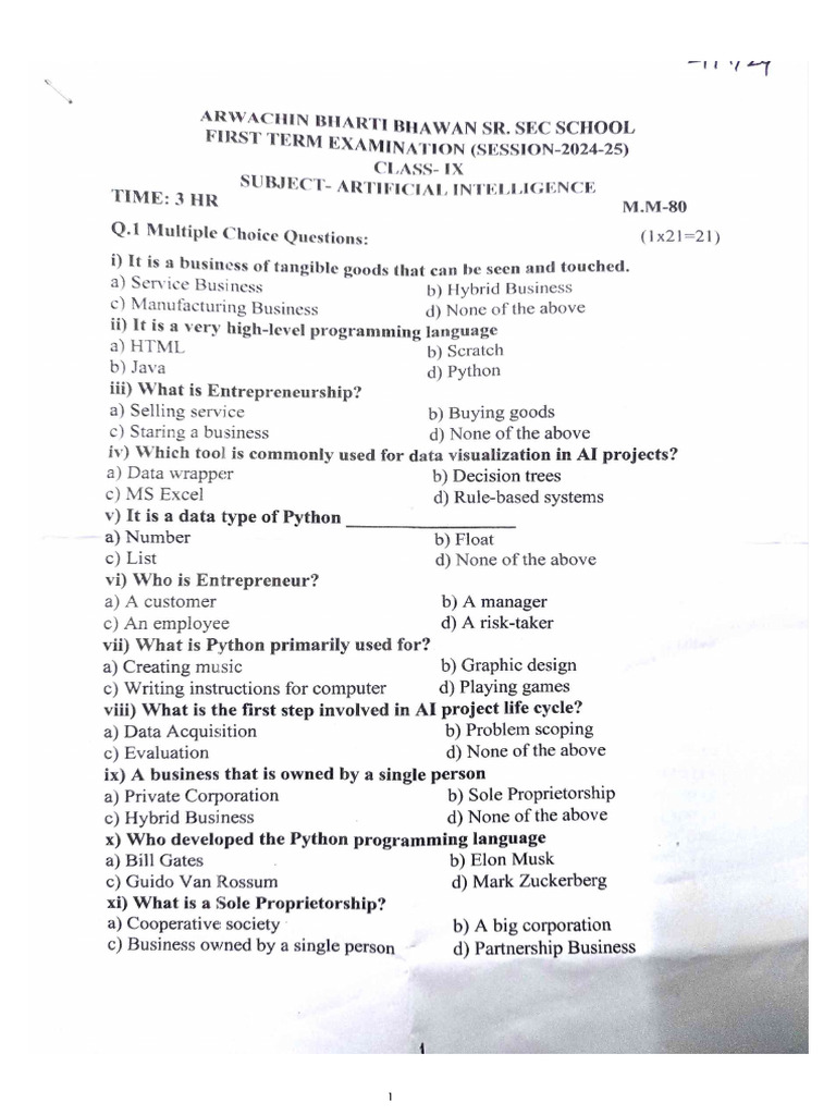 Artificial Intelligence Class 9 | PDF