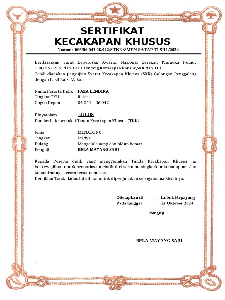 SERTIFIKAT TKK | PDF