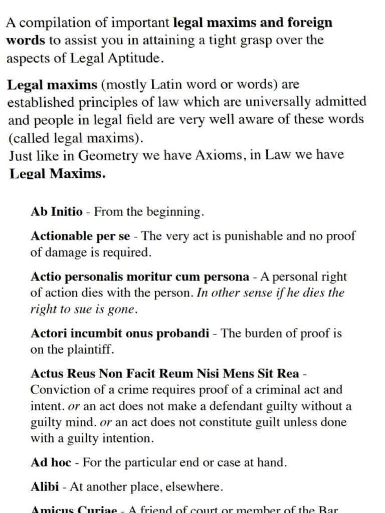 Essential Latin Legal Maxims Explained | PDF | Burden Of Proof (Law ...