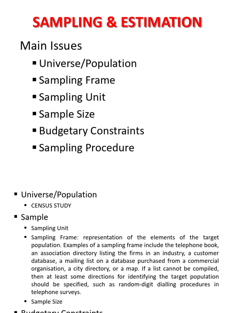 1727943133_SMA_4.1_Sampling_and_estimation | PDF | Sampling (Statistics) | Sample Size Determination