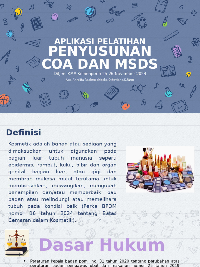 APLIKASI PELATIHAN - PENYUSUNAN COA DAN MSDS | PDF