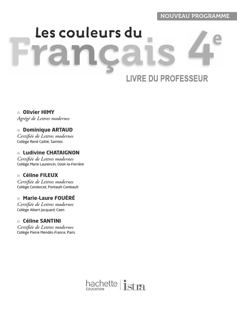 Les Couleurs Du Français 4ème - Livre Professeur - Edition 2011 ...