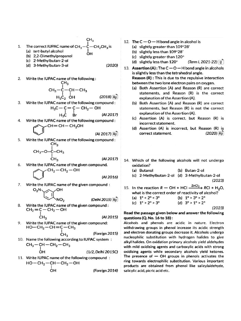 12 Chemistry Worksheet 3 | PDF