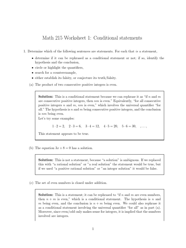Worksheet #1 | PDF | Conjecture | Mathematical Concepts