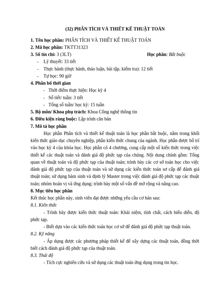 TKTT31323 Phan Tich Va Thiet Ke Thuat Toan | PDF