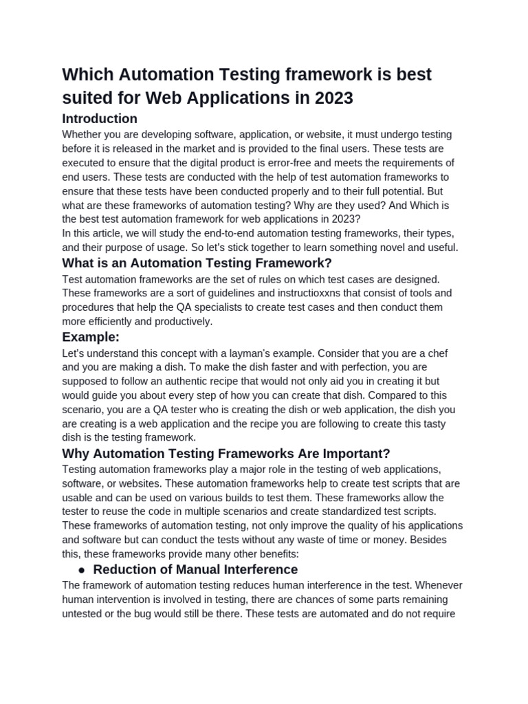 Best Automation Testing Frameworks 2023 | PDF | Automation | Software ...