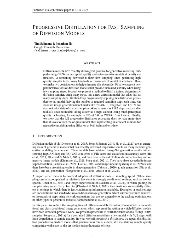 Progressive Distillation For Fast Sampling | PDF | Computational Neuroscience | Statistical Theory