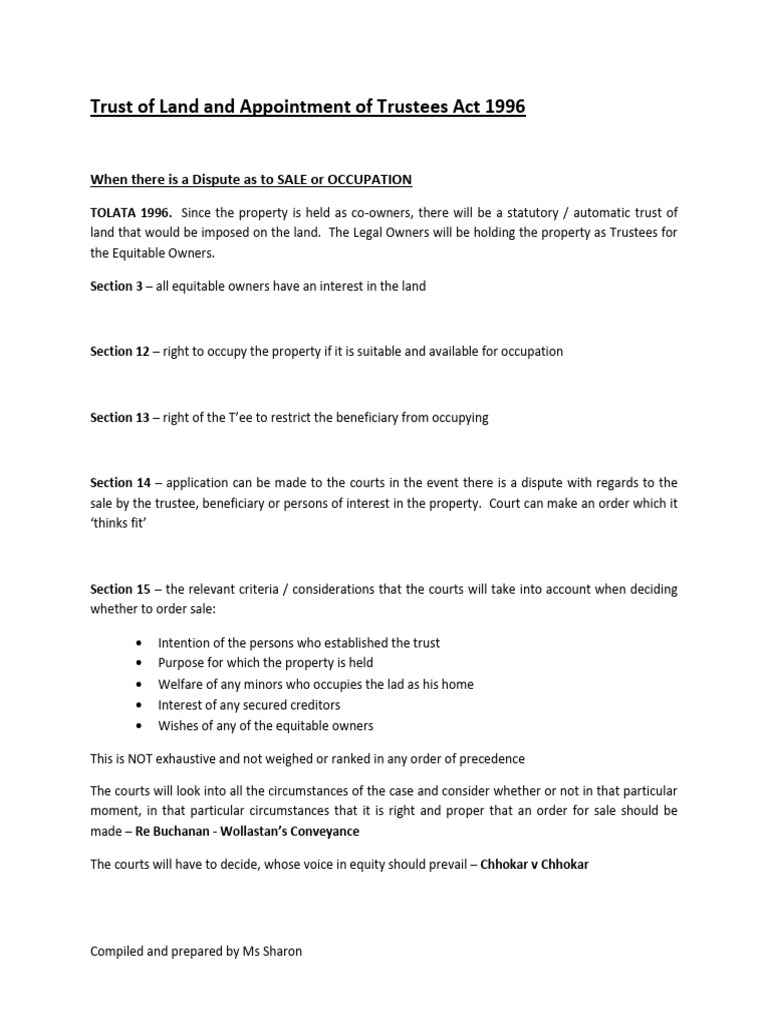 Co-ownership-ToLATA 1996 & Bankruptcy Student Notes | PDF | Bankruptcy ...