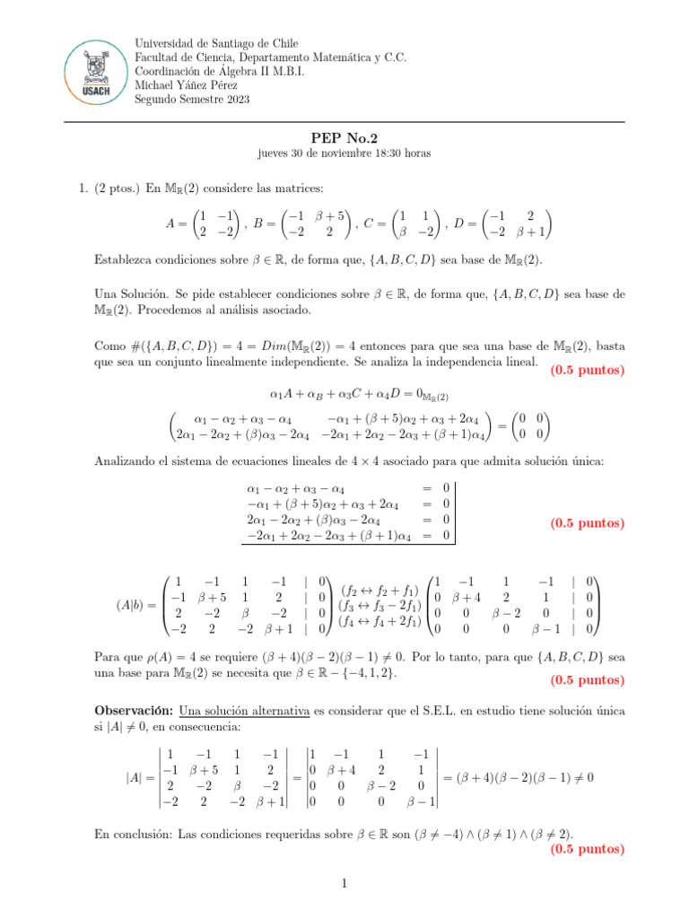 PEP - 2 - 2 - 2023 - Una Solucion - 240813 - 225337 | PDF | Mapa lineal | Objetos matemáticos