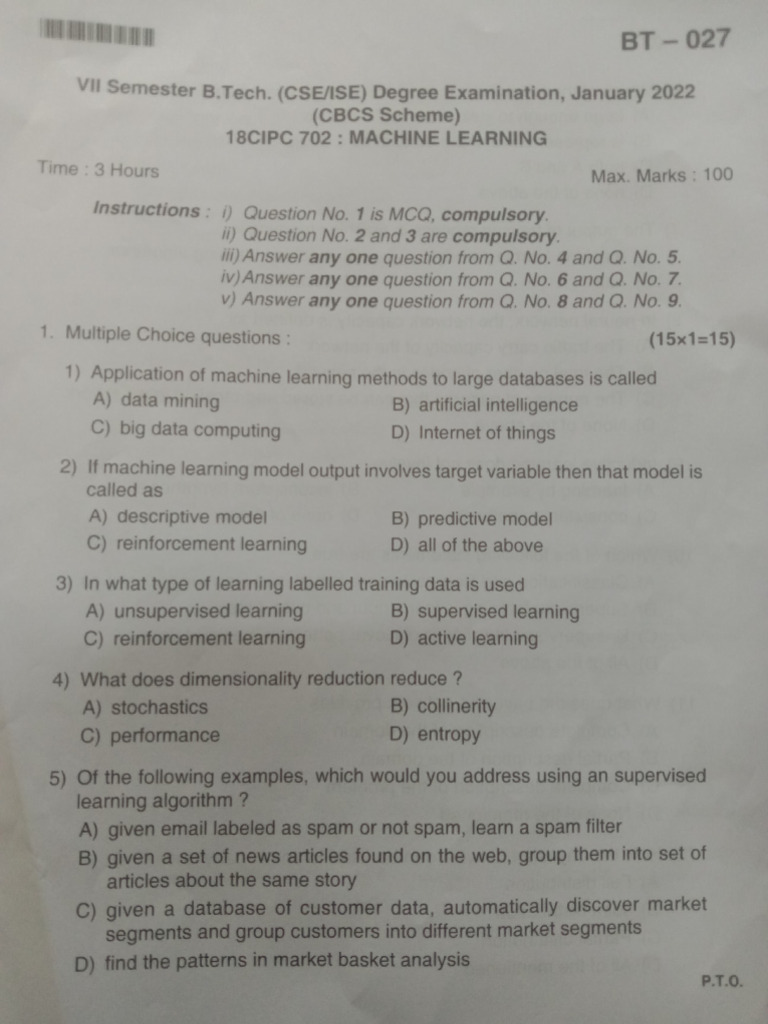 ML question paper | PDF